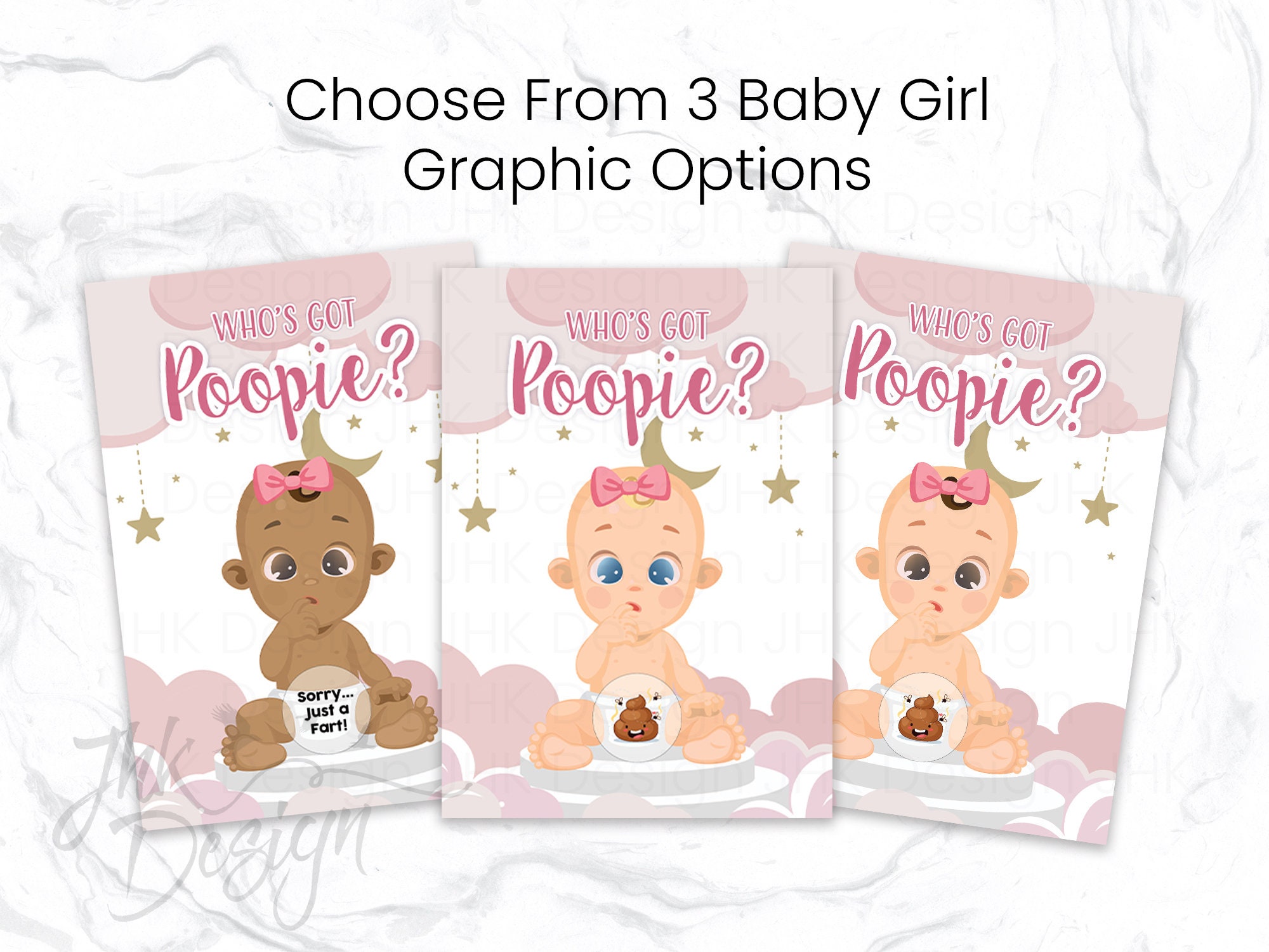Who's Got Poopie Fun DIY Baby Shower Scratchie Card Game Edit & Print ...