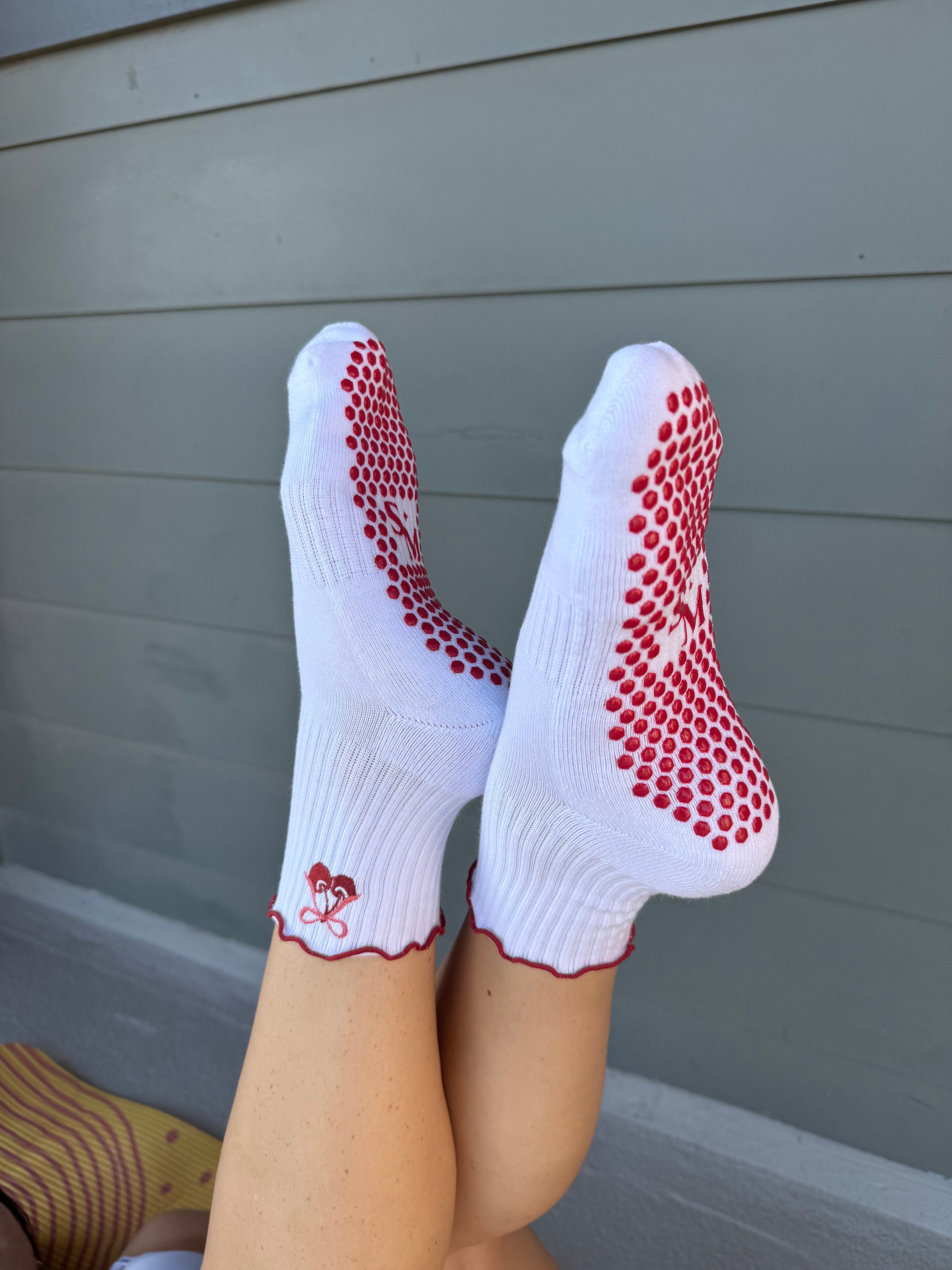 Women's Pilates Grip Socks: Cherry Embroidered Non-slip Barre Socks - Etsy