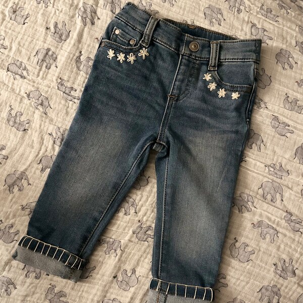 Embroidered Jeans - Etsy