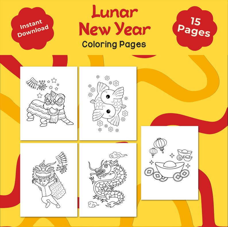 Printable Lunar New Year Coloring Pages for Kids, Busy Book, Montessori ...