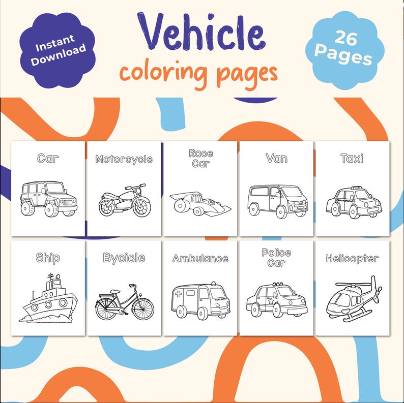 Printable Vehicle Coloring Pages, DIY Color Book, Kids Activity Pages ...