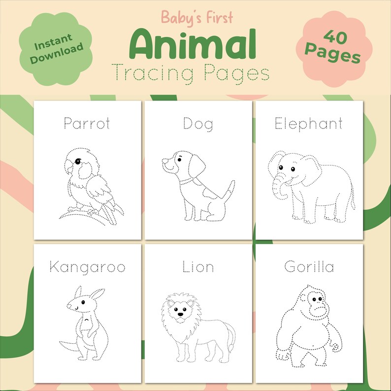 Printable Animal Tracing Pages for Kids, Connect the Line, Connect the ...