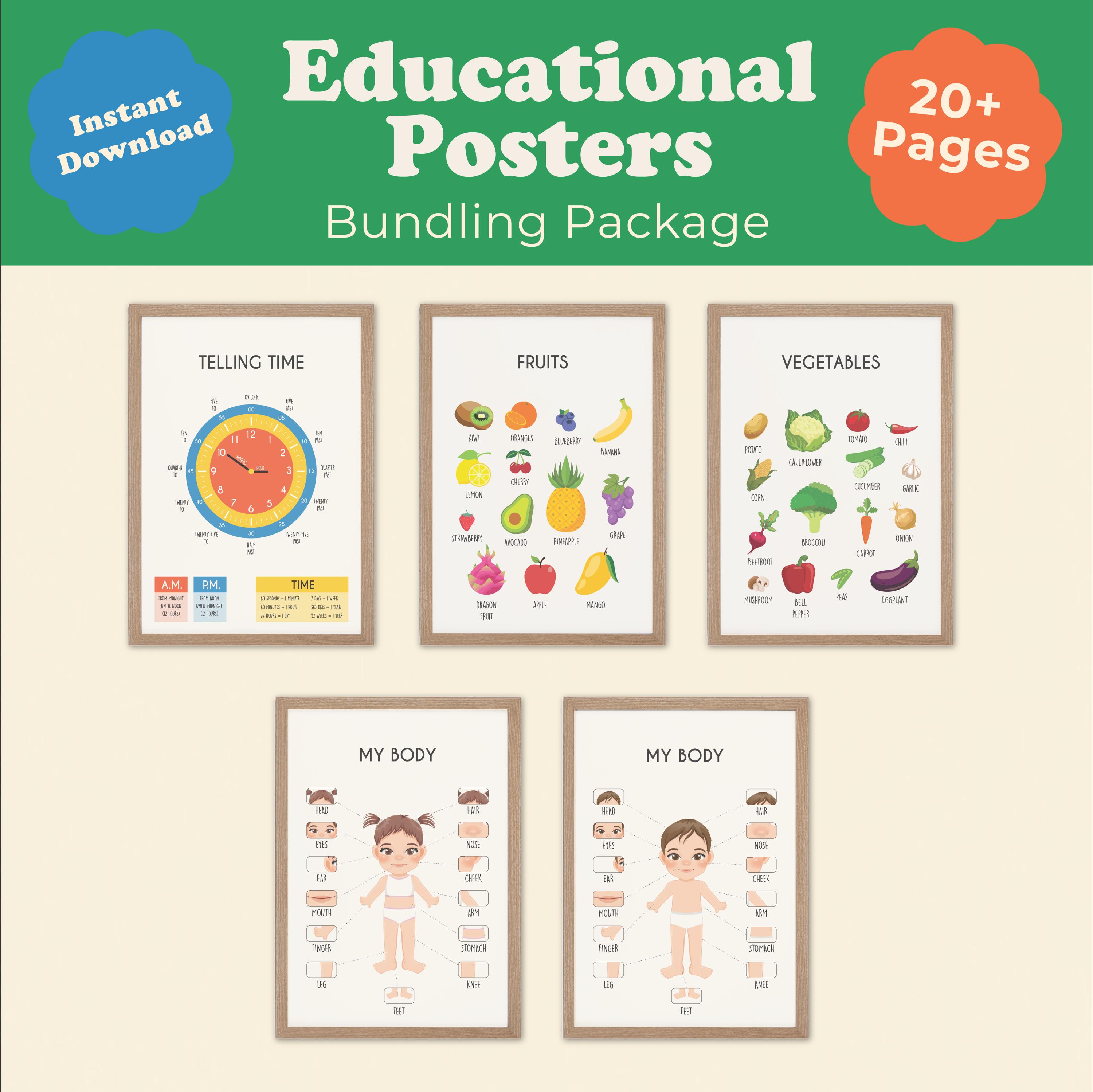 Educational Posters Bundling Pack, Playroom Art, Studyroom Wall Decor ...