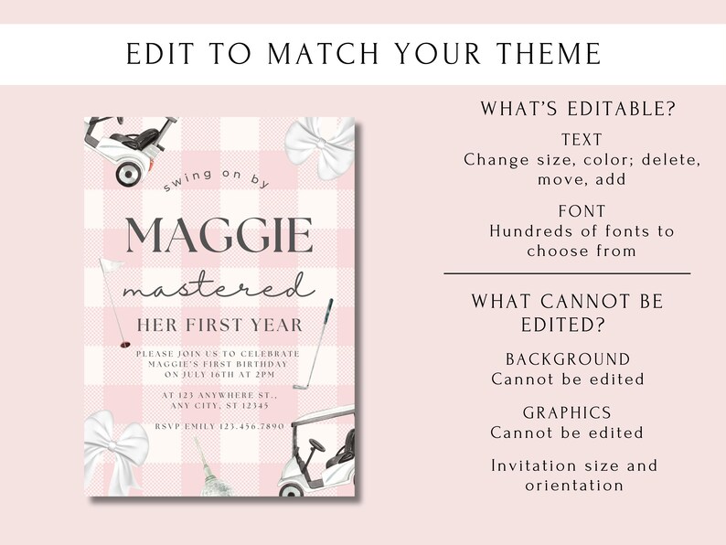 Pink Golf Birthday Invitation Template, Girl Birthday Party (digital ...