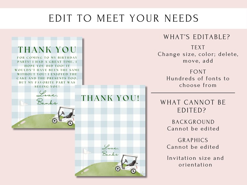 Golf Birthday Thank You Card Template (digital Download) - Etsy