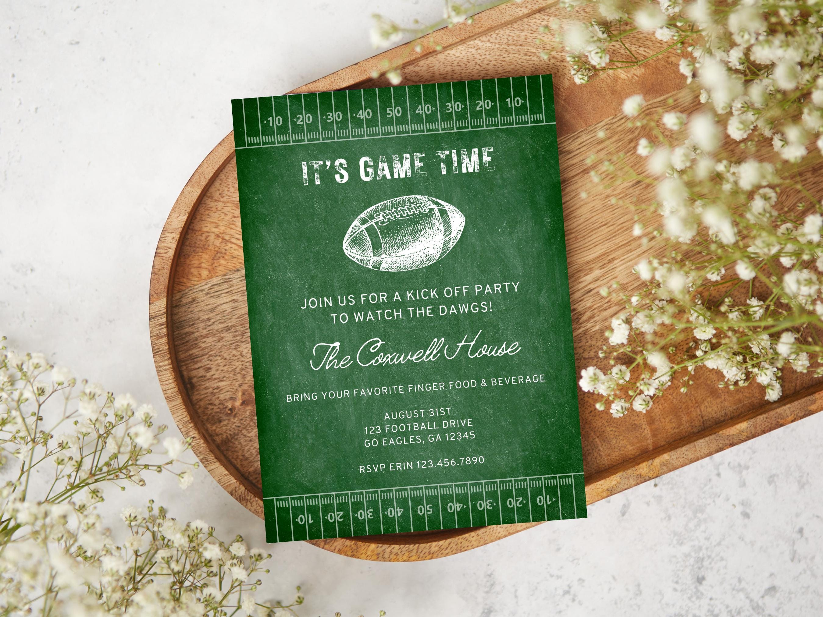 Football Watch Party Invitation Template, It's Game Time Invitation ...
