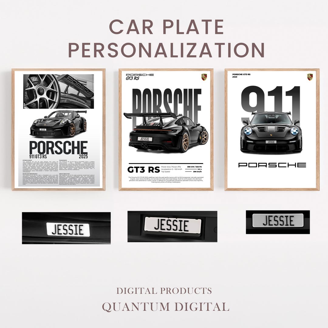 Personalization Luxury Car Plate Poster Set | 3 Motivational Quote ...
