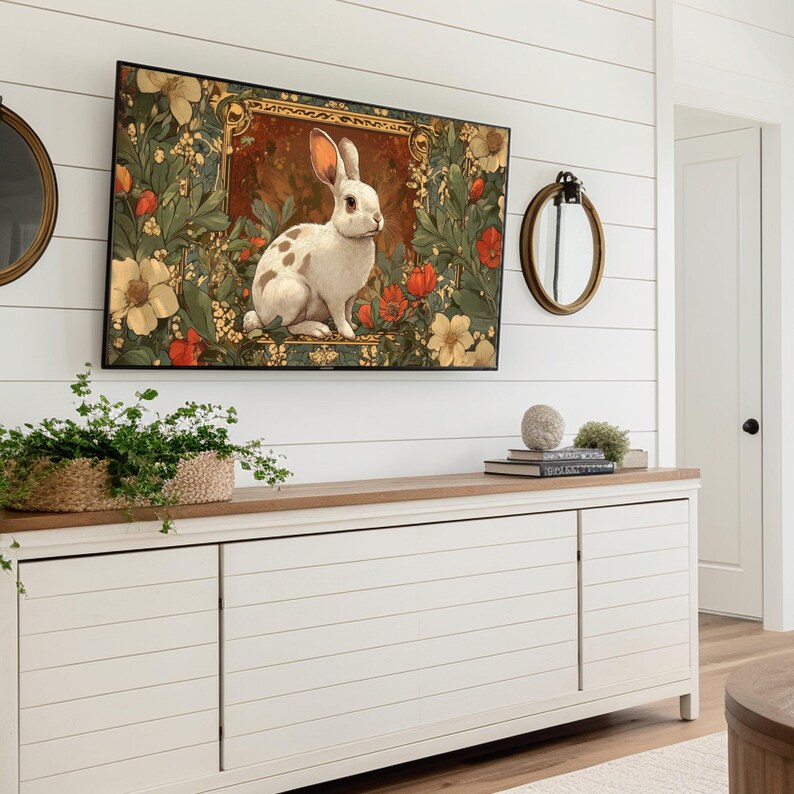 Easter Bunny Illustration, Vintage Floral Frame, Easter Frame Tv Art ...
