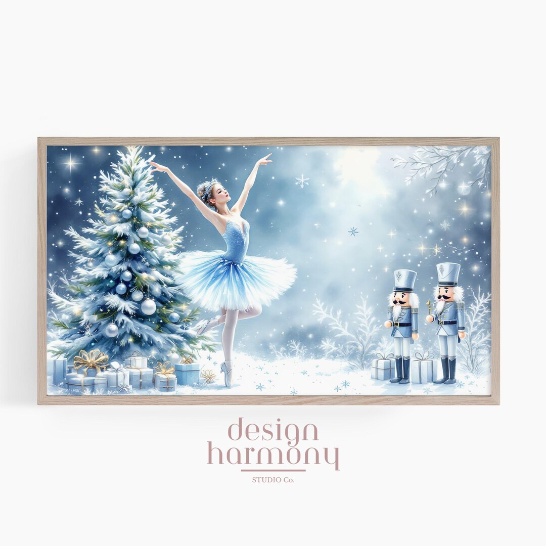 Snowy Nutcracker Scene, Whimsical Art, White and Blue, Christmas ...