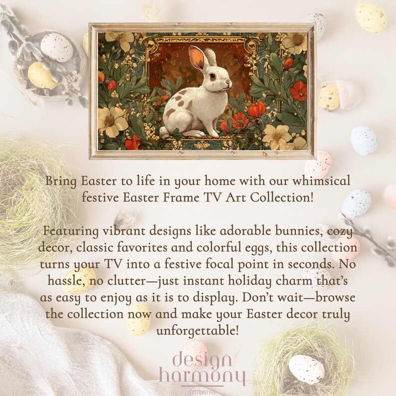 Easter Bunny Illustration, Vintage Floral Frame, Easter Frame Tv Art ...