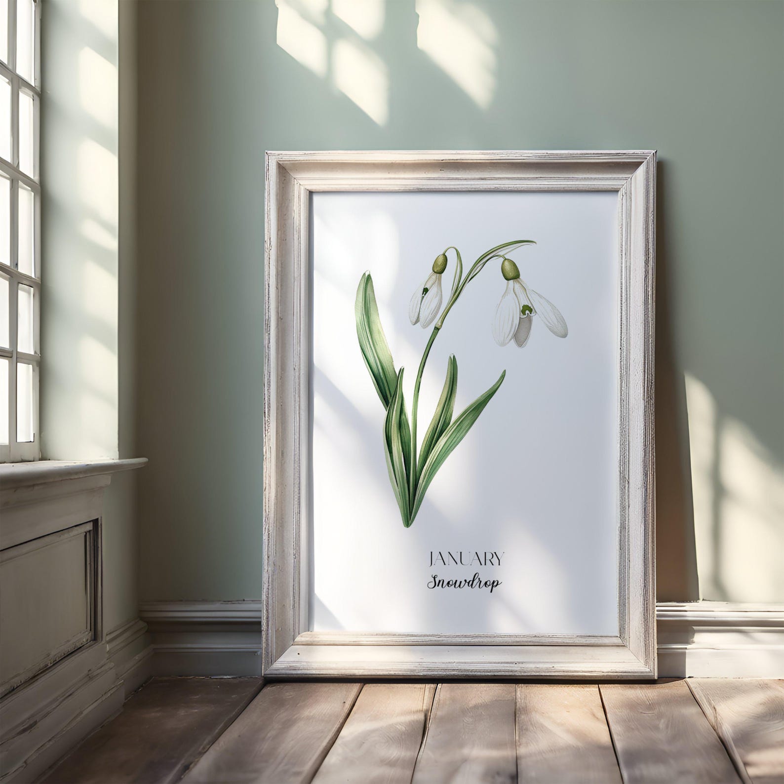 January Snowdrop Birth Flower Art: Minimalist Botanical Print (digital ...