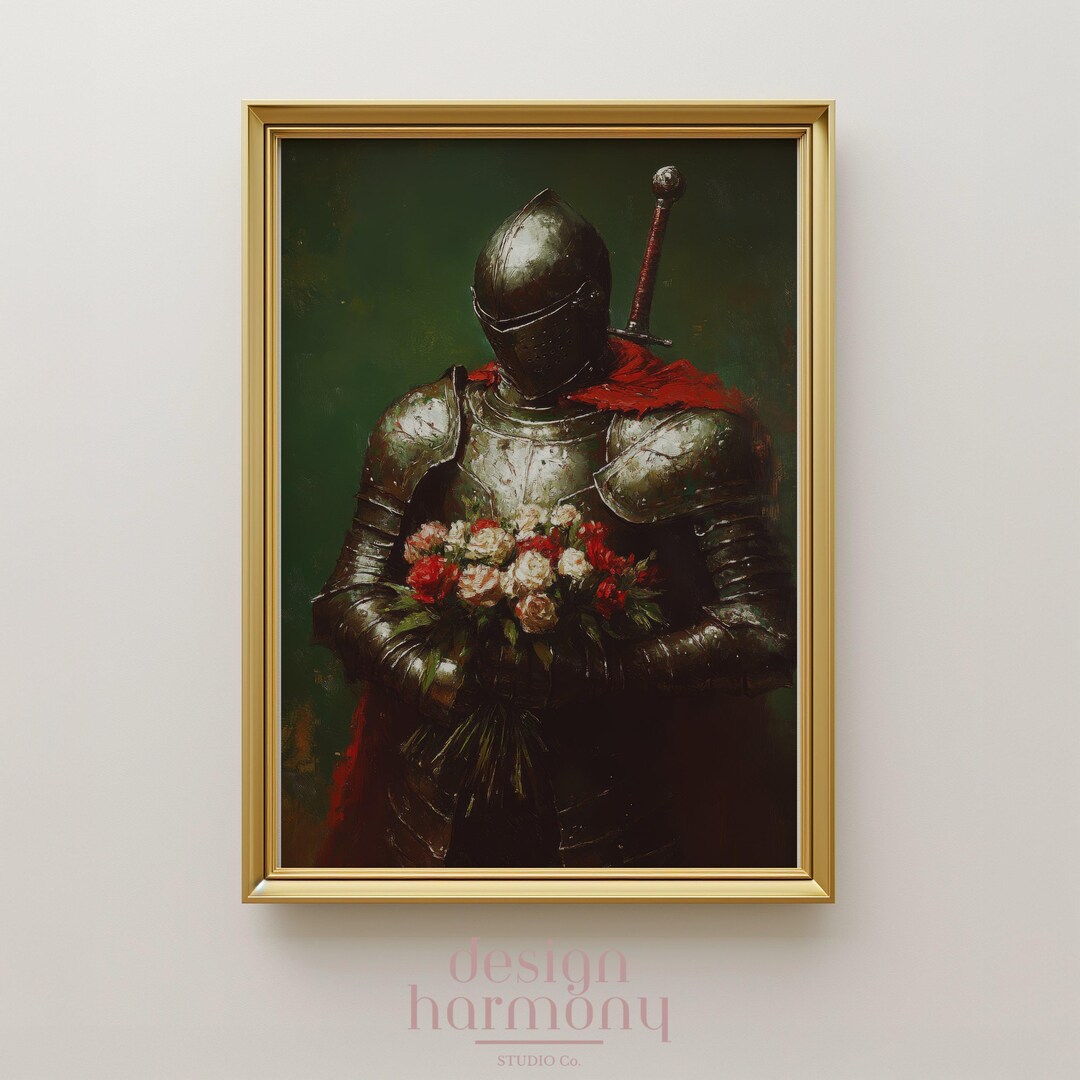 Romantic Knight With Roses, Medieval Armor Artwork, Vintage Inspired ...