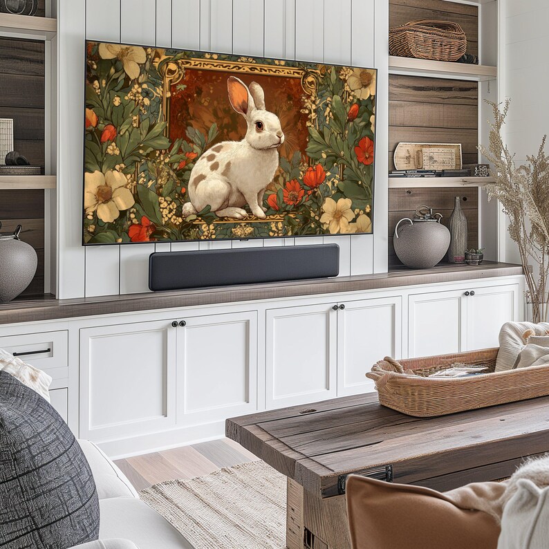 Easter Bunny Illustration, Vintage Floral Frame, Easter Frame Tv Art ...
