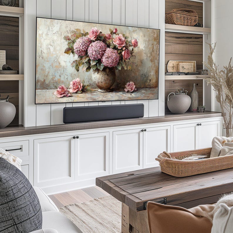 Romantic Decor Frame Tv Art - Vintage Rose Bouquet, Romantic Floral Art ...