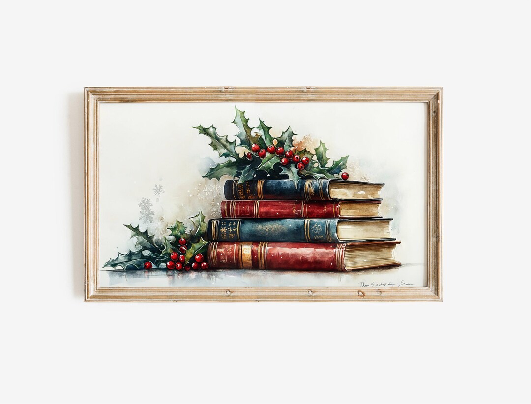 Vintage Christmas Holly Books, Watercolor Painting, Festive Season Tv ...