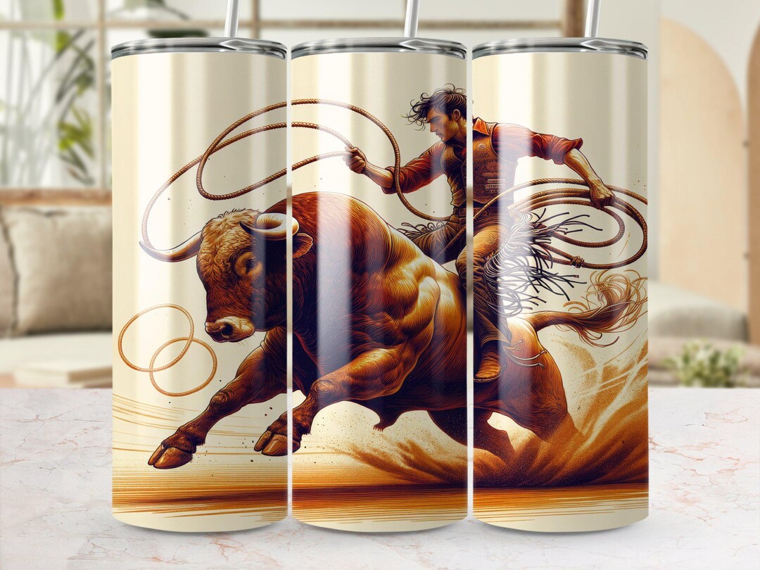 Sublimation Tumbler Design PNG - Rodeo Cowboy Bull Riding Art, Western ...