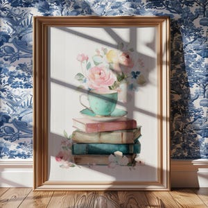 Teacup Floral Coquette Wall Art, Messy Coquette Digital Print, Books ...