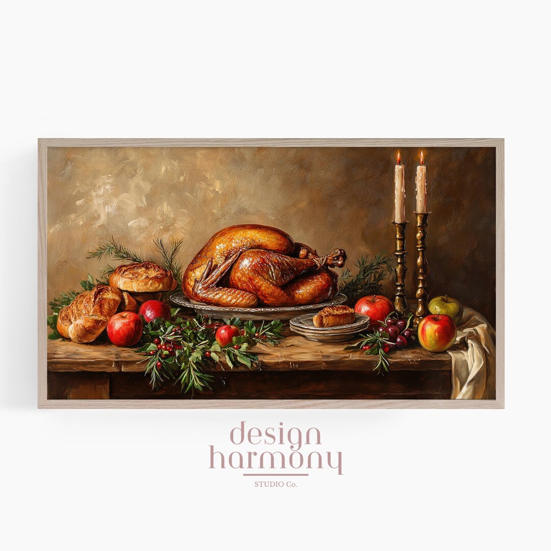 Thanksgiving Feast Frame TV Art: Holiday Dinner Painting (digital ...