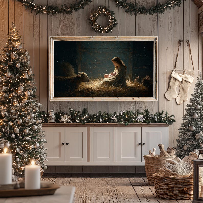 Vintage Nativity Frame TV Art | Mary and Baby Jesus (digital Download ...