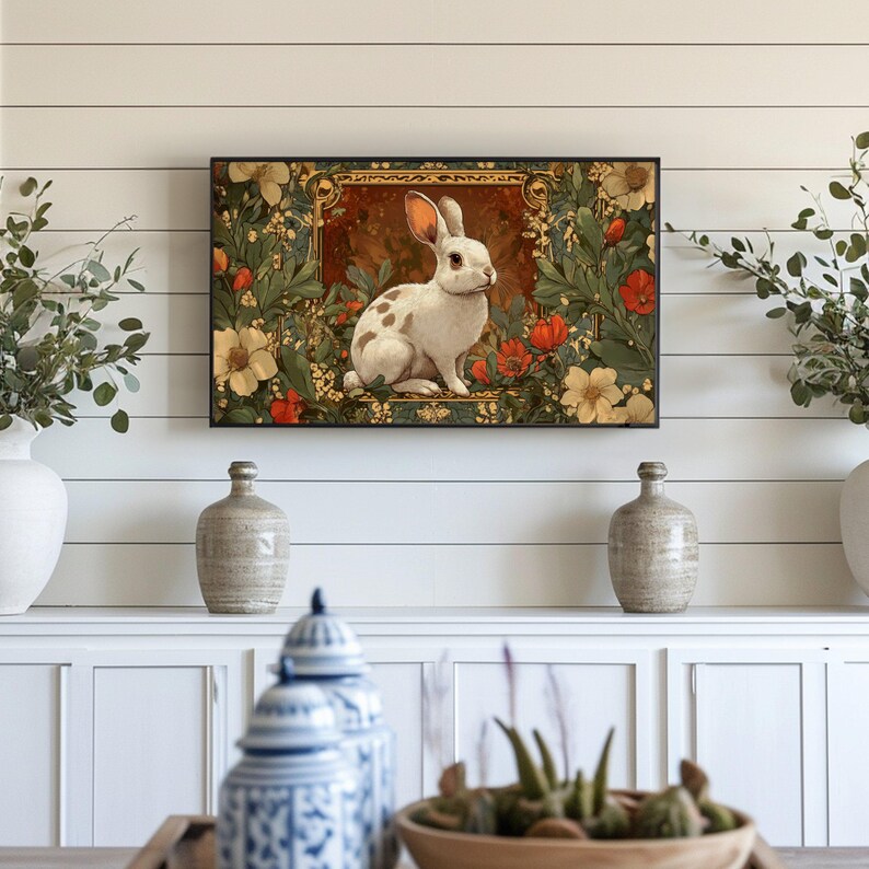 Easter Bunny Illustration, Vintage Floral Frame, Easter Frame Tv Art ...