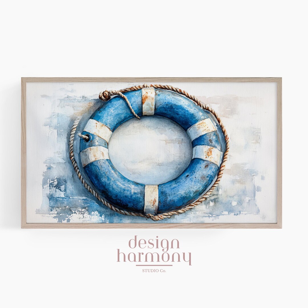 Nautical Lifesaver, Watercolor Art, Blue and White, Digital Art for ...