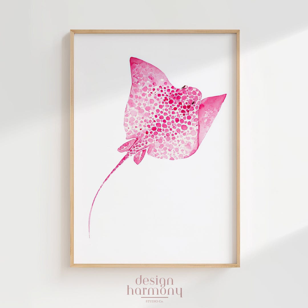 Pink Stingray Summer Watercolor Wall Art, Coastal Digital Print, Beach ...
