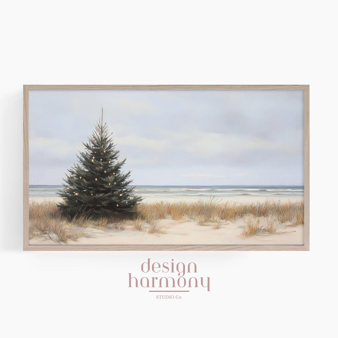Coastal Christmas Tree Oil Painting for Samsung Frame TV (digital) - Etsy
