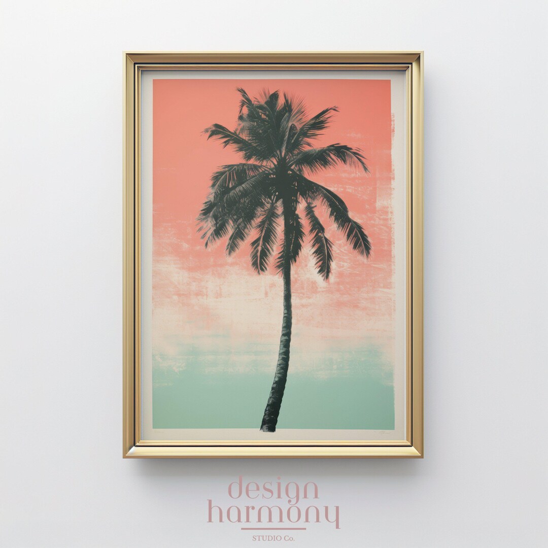 Risograph Wall Art - Sunset Palm Tree, Digital Download, Tropical Vibes ...