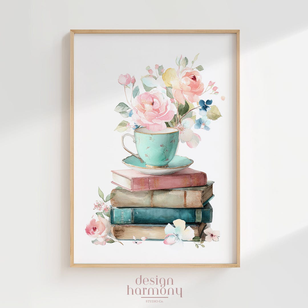 Teacup Floral Coquette Wall Art, Messy Coquette Digital Print, Books ...