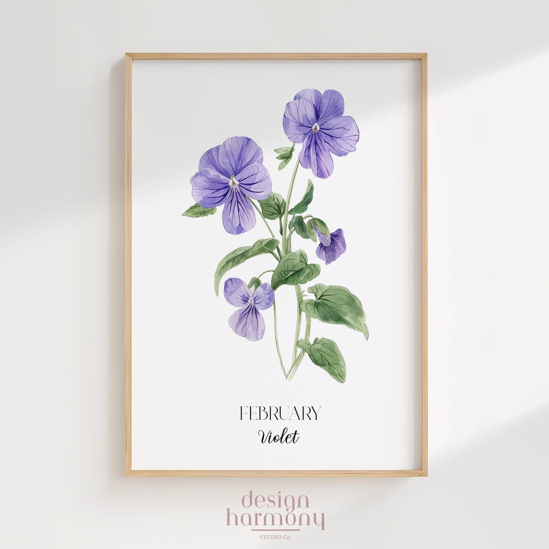 February Violet Birth Flower Poster, Minimalist Floral Wall Art ...