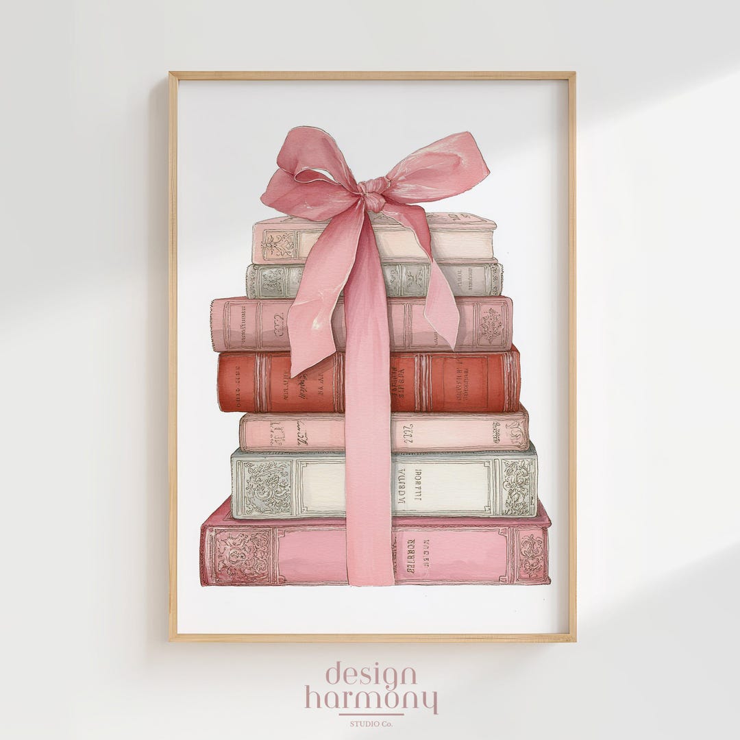 Pink Book Stack Coquette Summer Wall Art, Messy Coquette Digital Print ...