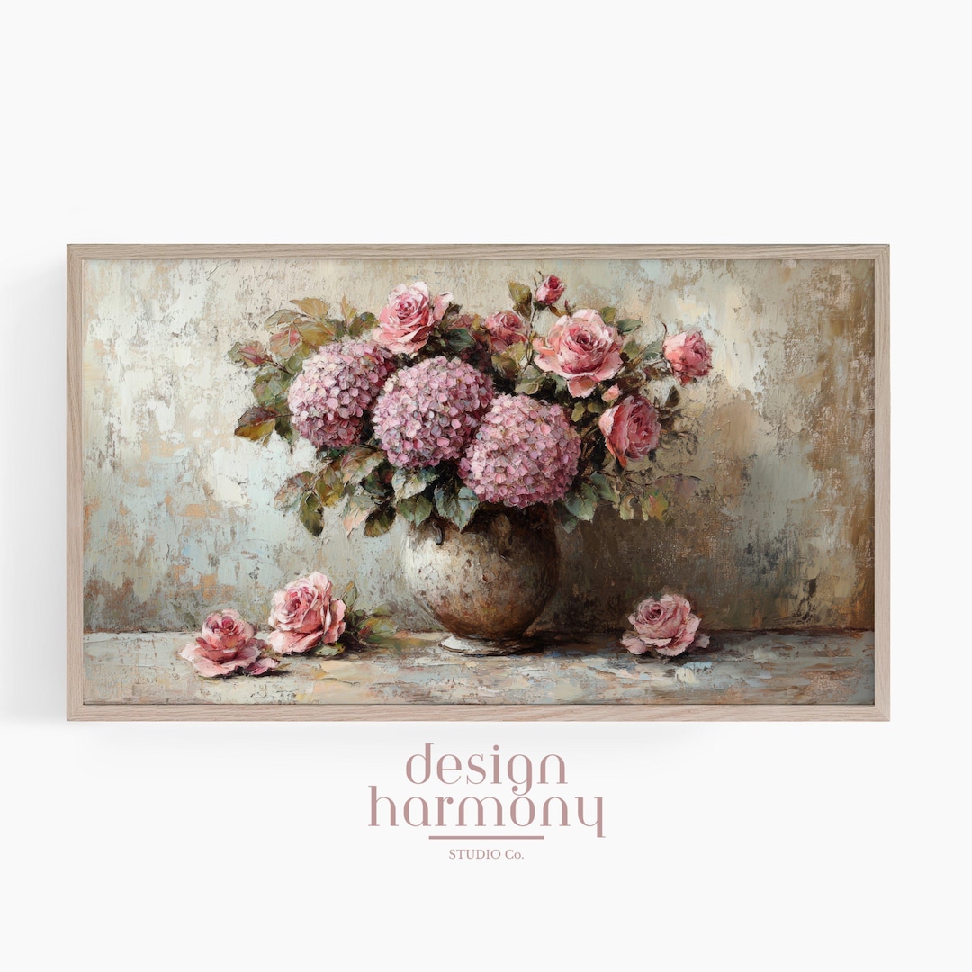 Romantic Decor Frame Tv Art - Vintage Rose Bouquet, Romantic Floral Art ...