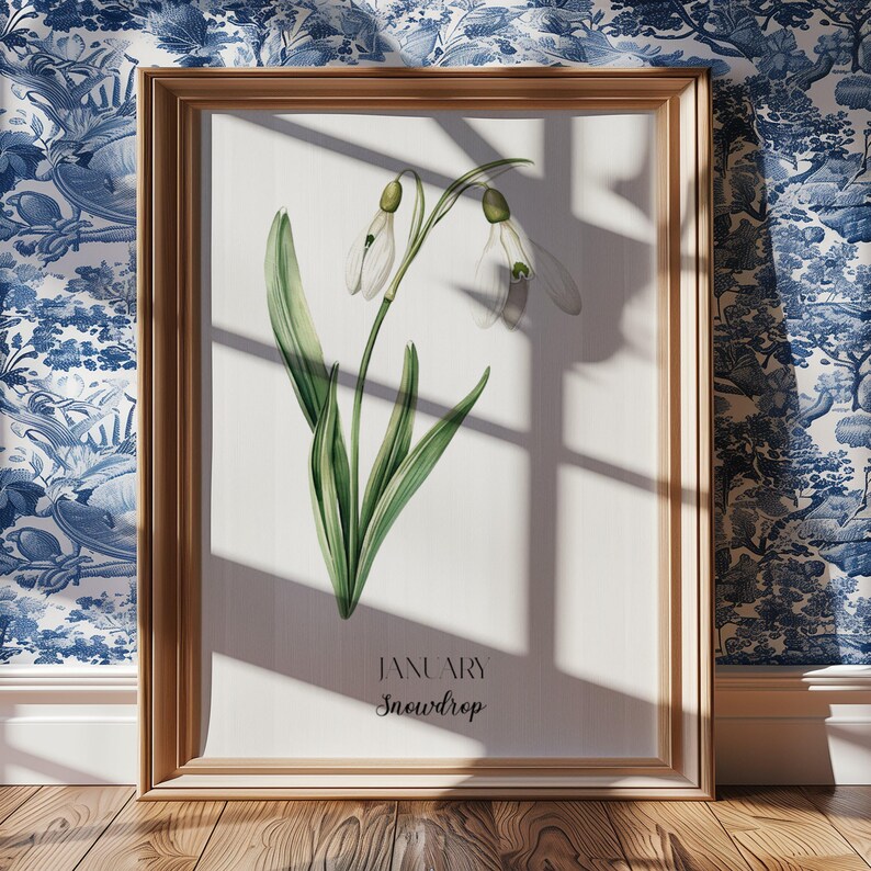 January Snowdrop Birth Flower Art: Minimalist Botanical Print (digital ...