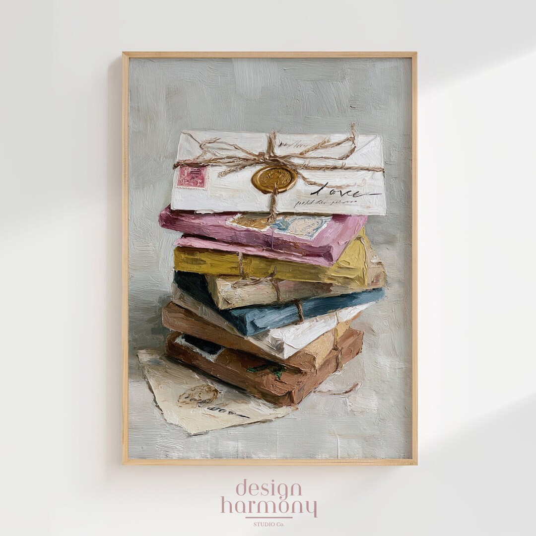 Stack of Tied Letters - Vintage Style Oil Painting Wall Art, Digital ...