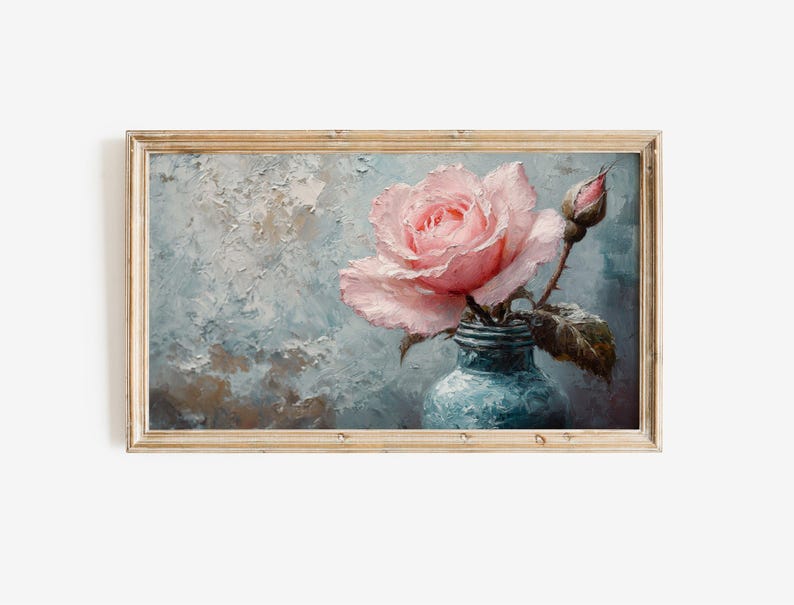 Pink Rose Illustration, Vintage Style, Pastel Tones, Digital Art for ...