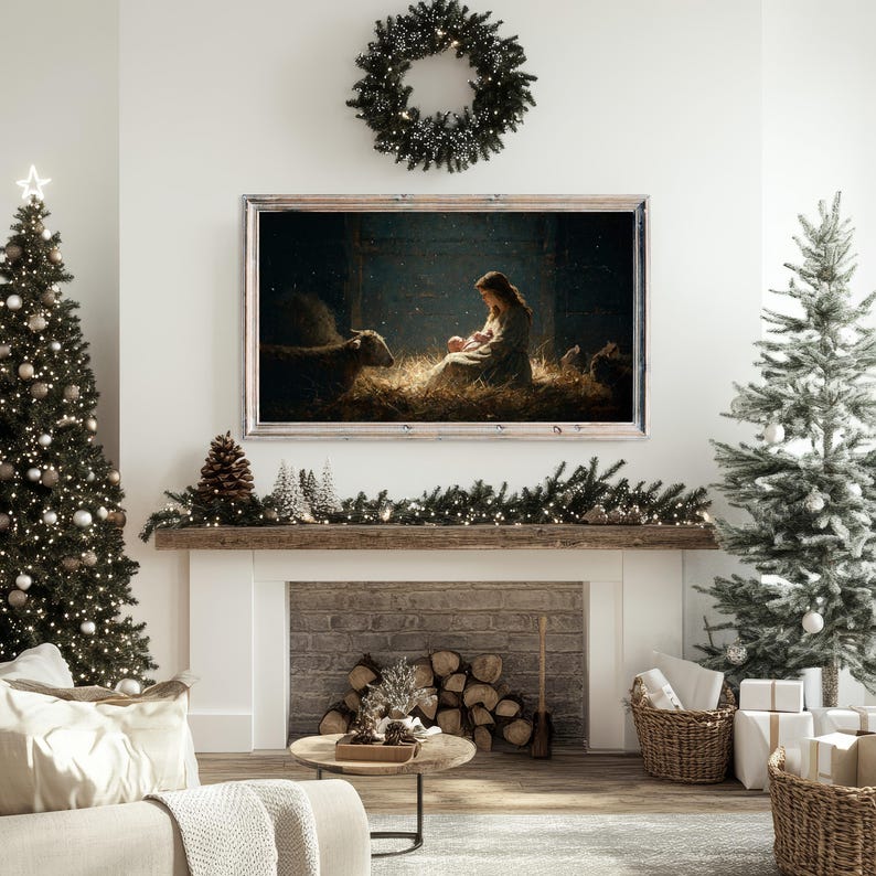 Vintage Nativity Frame TV Art | Mary and Baby Jesus (digital Download ...