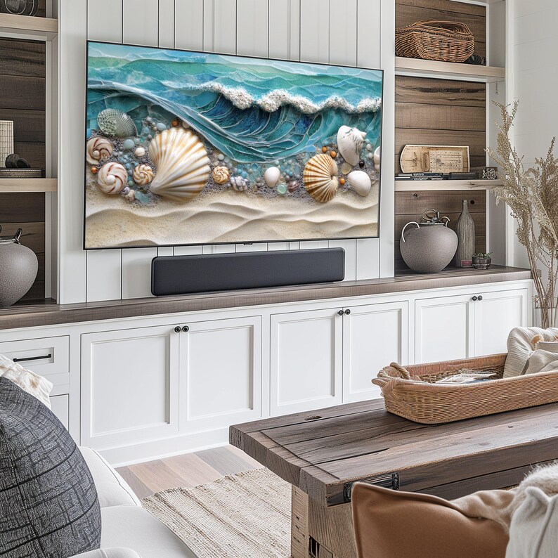 Coastal Seashells Shoreline - Digital Illustration, Beach Scene, Nature ...