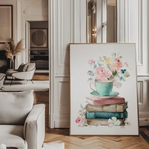 Teacup Floral Coquette Wall Art, Messy Coquette Digital Print, Books ...