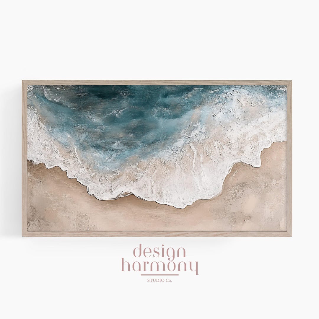 Ocean Waves, Realistic, Blue and Sandy Neutrals, Digital Art for ...