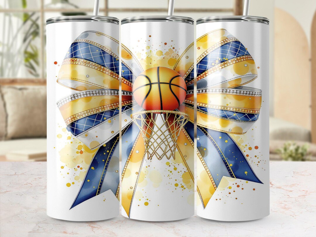 20oz Tumbler Wrap Sublimation Design, Basketball Coquette Bow, Navy ...