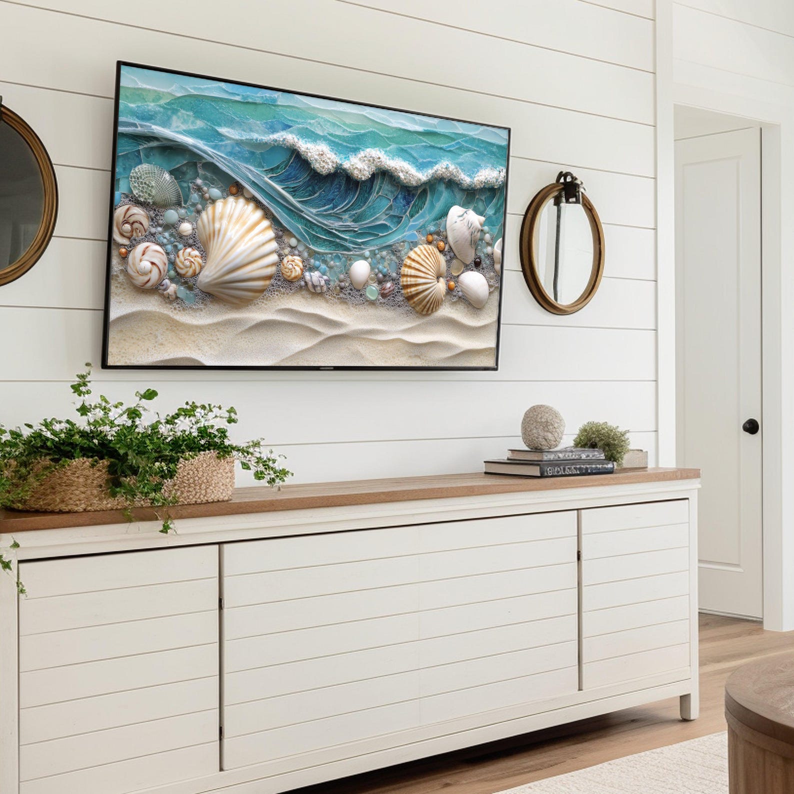 Coastal Seashells Shoreline - Digital Illustration, Beach Scene, Nature ...