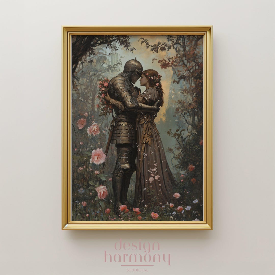 Knights Embrace, Romantic Medieval Decor, Vintage Renaissance Printable ...