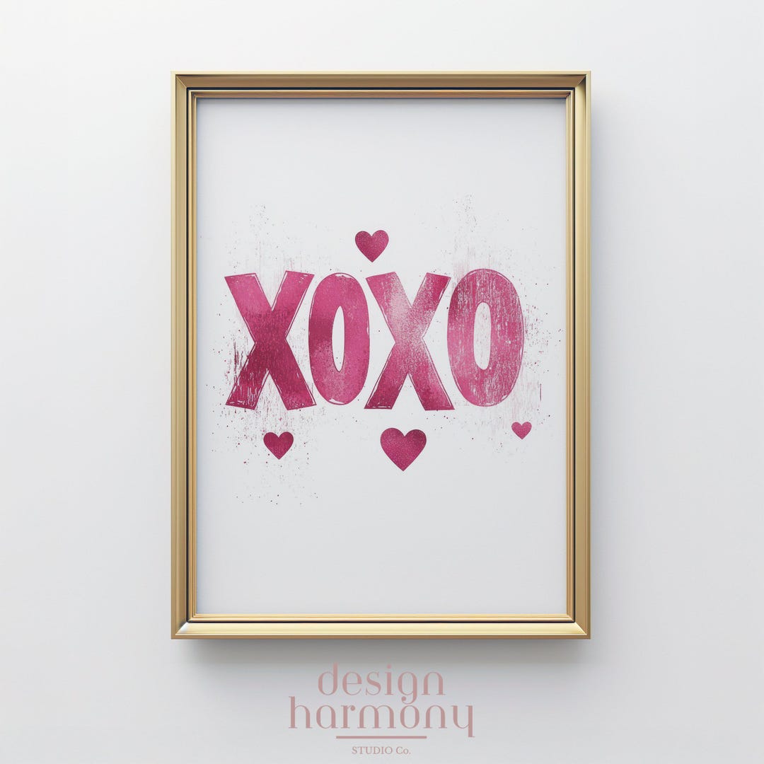 Valentines Wall Art - XOXO Pink Hearts, Romantic Digital Download, Love ...