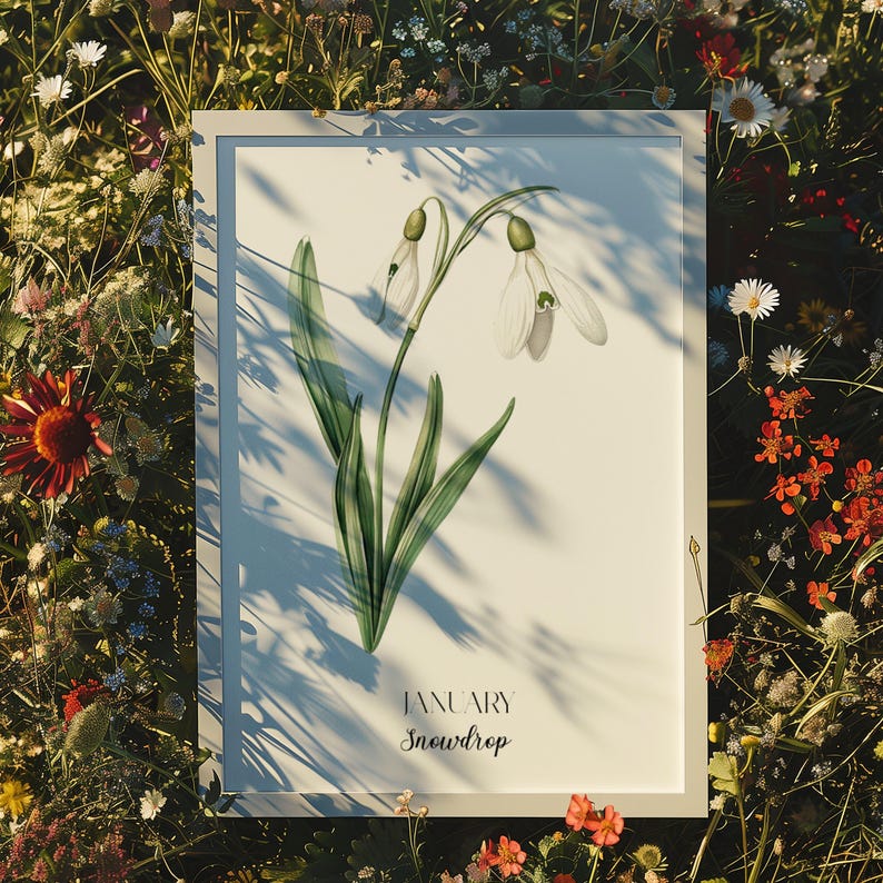 January Snowdrop Birth Flower Art: Minimalist Botanical Print (digital ...