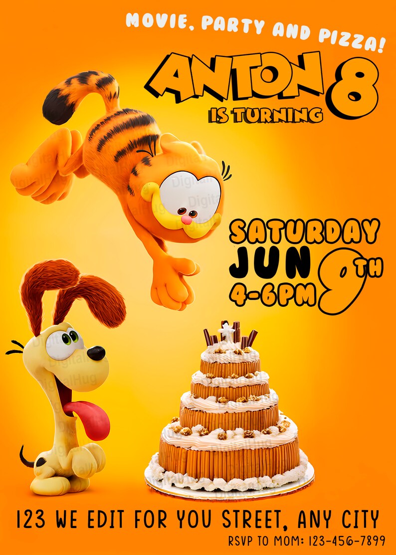 Garfield Invitation Template, Editable Birthday Invitation, Garfield ...