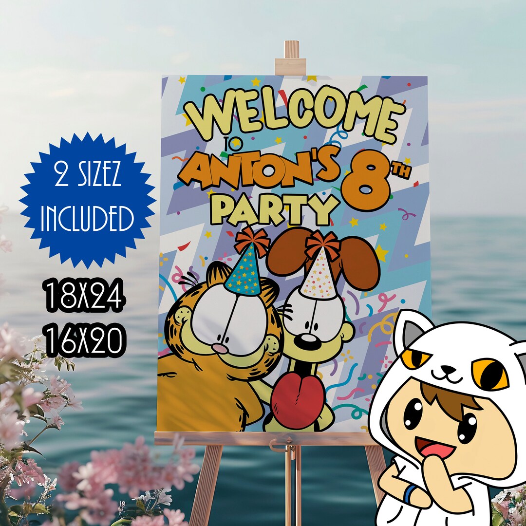 Editable Garfield Welcome Sign for Boy Garfield Birthday, Garfield ...