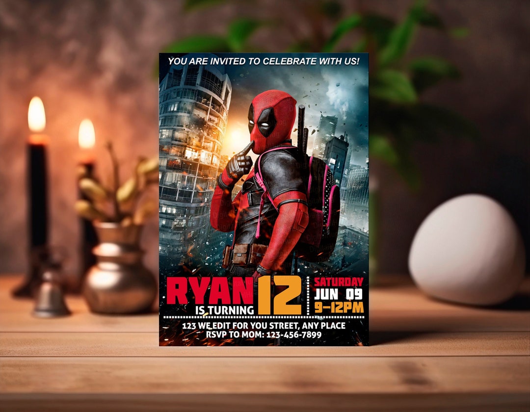 Deadpool Birthday Invitation Superhero Invitations Custom Birthday ...