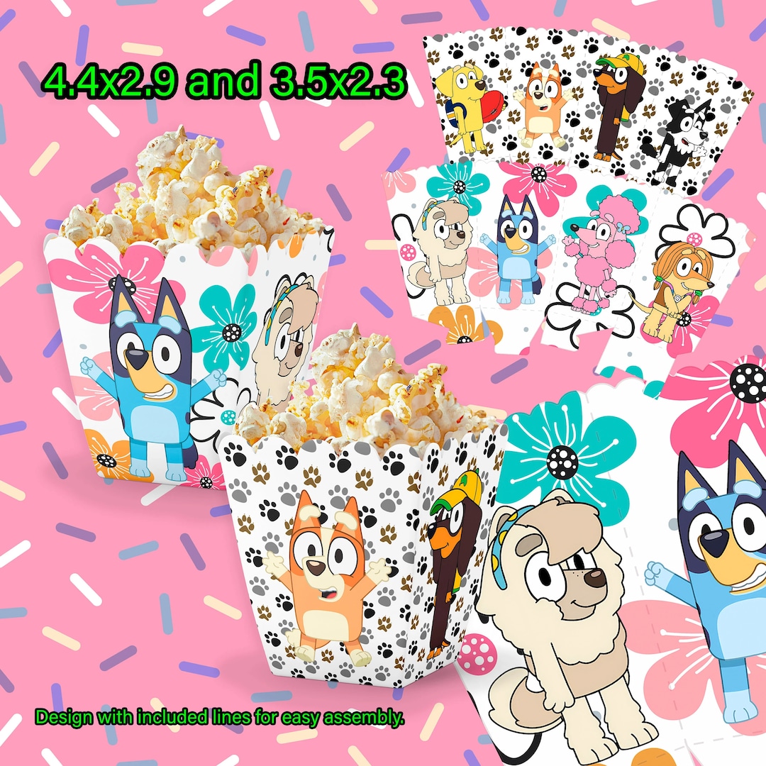 Bluey Birthday Party Supplie, Bluey Popcorn Designs, Party, Bluey ...