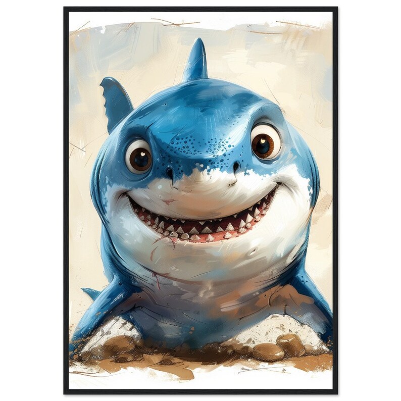 Whimsical Cartoon Shark on Premium Matte Paper Wooden Framed Poster - Etsy