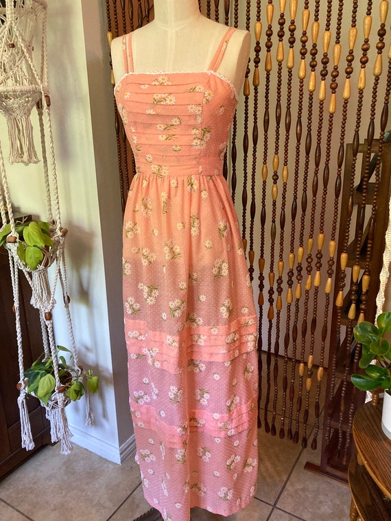 70’s cottagecore sleeveless sundress 70’s summer dres… - Gem